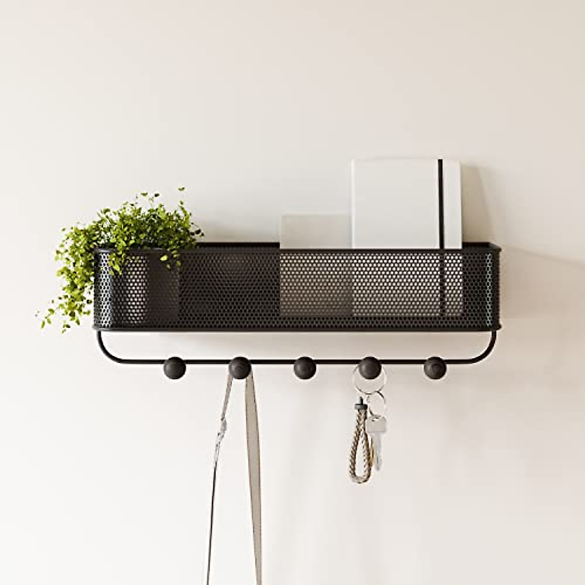Umbra Estique Wall Organizer and Storage with Hooks, Black/Walnut