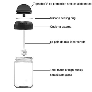 Honey bottle，Glass honey jar，with Spoon Lid ，8.5oz (black)