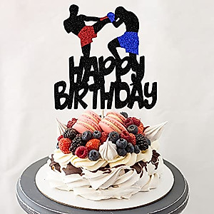 LVEUD Black flash Boxing Match Cake Topper Boxer Decor Cake Topper Sports Theme Happy Birthday Cake Topper Boxing Hobby Happy Birthday Cake Topper Party Cake Decorations