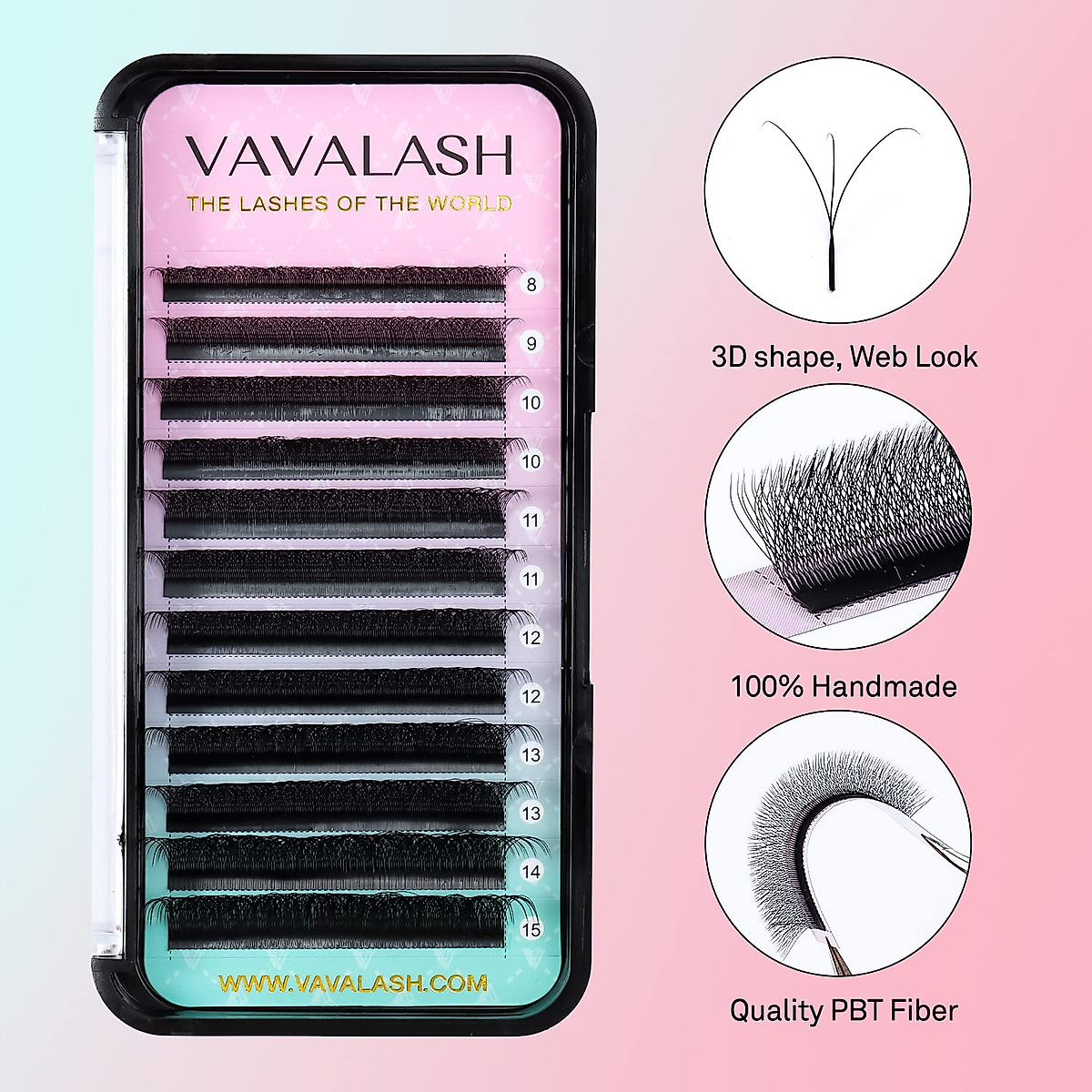 VAVALASH W-shaped Eyelash Extension 3D Premade Fans 0.07 C Curl Volume Lash Extensions Easy Fanning Lashes Matte Black Volume Premade W Lashes(W Shaped-3D-0.07-C-8-15mm）