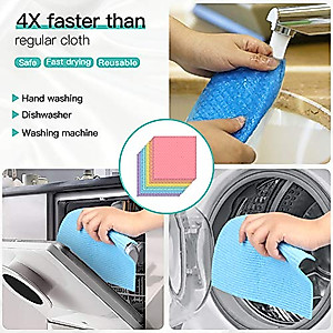 Jekayla Swedish Dishcloth Cellulose Sponge Cloths，Eco-Friendly Reusable Cleaning Cloths for Kitchen, 12 Pack of Absorbent Dish Washing Paper Towel (Multi)
