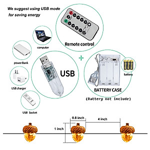 3D Acorn Fall Decorations String Lights, Full Size Acorn Christmas Theme 10 feet 30 LEDs 8 Twinkle Modes with Remote for Autumn Harvest Kitchen Baby Shower Thanksgiving Party Home Garden Wreath