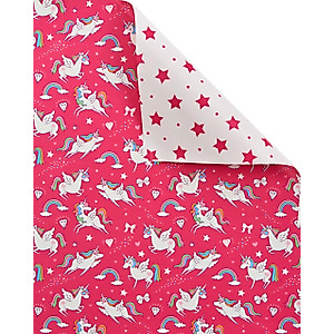 American Greetings Reversible Birthday Wrapping Paper for Kids, Dinosaurs and Unicorns (3 Rolls, 120 sq. ft)