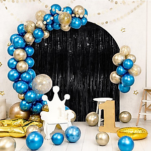 Black Metallic Tinsel Foil Fringe Curtains, 4 Pack 3.3x8.3 Feet Streamer Backdrop Curtains for Birthday Party Decorations, Halloween Decor, Foil Curtain Backdrop for Bachelorette Party