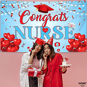 KatchOn, Congrats Nurse Banner Red and Blue - 72x44 Inch | Nurse Graduation Banner, Nursing Graduation Decorations Class Of 2024 | Congrats Nurse Party Decorations, Nursing Graduation Party Supplies