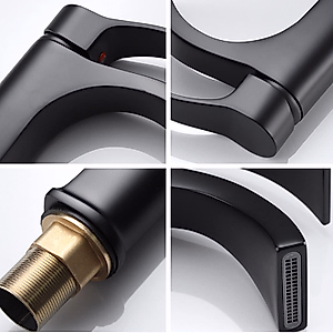 Bathroom Faucet Waterfall Black,Brass Bathroom Vanity Faucet, Hot and Cold Water Faucet, Waterfall Bathroom Faucet Single Hole, Faucet, Tall (Color : Short)