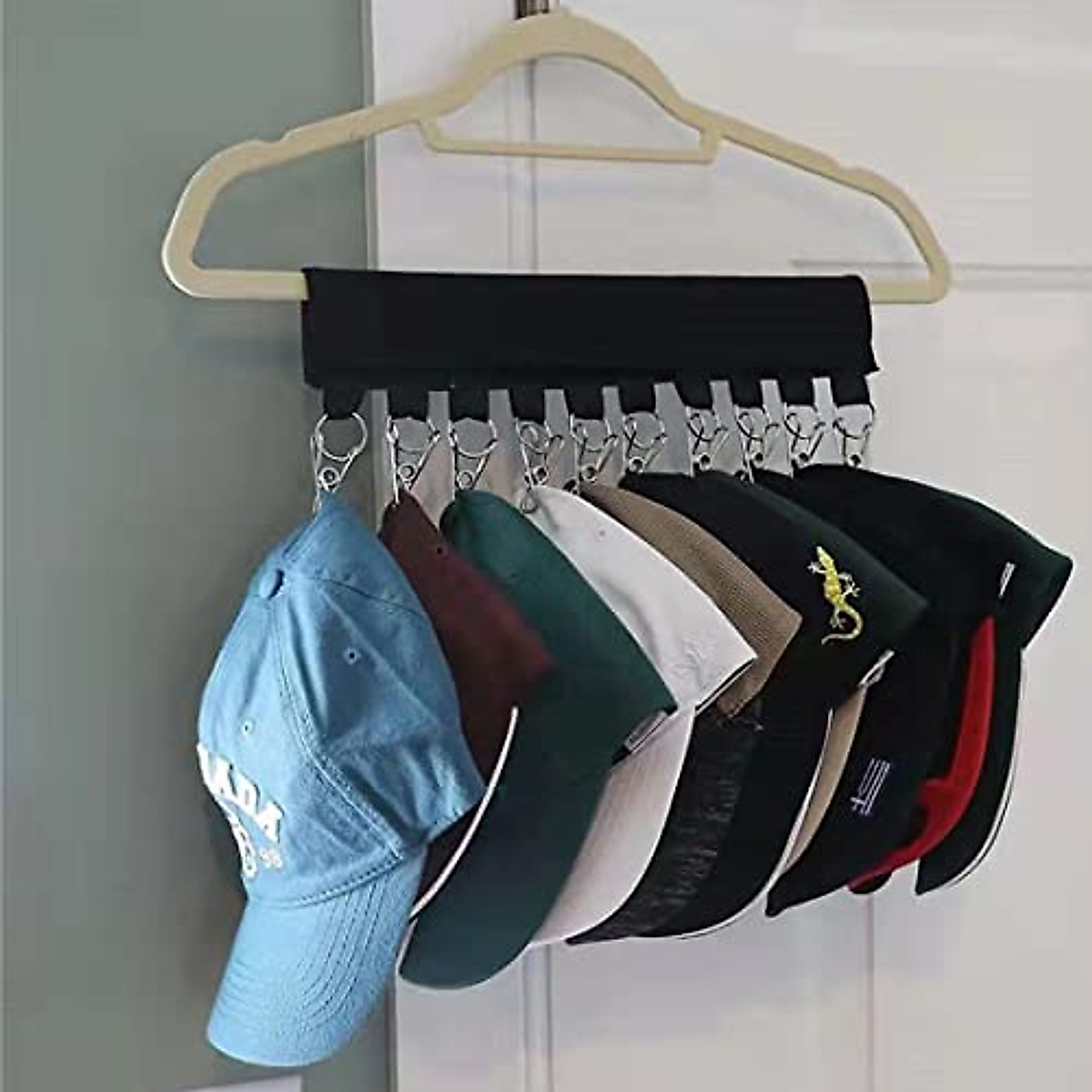 PUPOPIK 2 Pack Hat Rack for Baseball Caps Hat Organizer, 10 Hat Storage Clips for The Storage of Hats in The Closet and Room, Hat Rack Organizer - Fits All Size Hangers,Black (BLACK-2PACK)