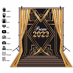 Eainb Graduation Celebration Backdrop Grade 2023 Prom Party Decoration Banner Graduation Party Photography Background Gold Curtain Stairs Student Teacher Portrait Photoshoot Prop,4x6ft