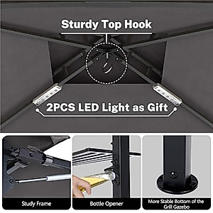 MASTERCANOPY 11 x 5 Grill Gazebo with Extra Side Awning Outdoor BBQ Gazebo with 2 LED Lights for Patio Party Backyard Picnic(Dark Gray)