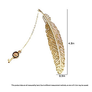 Leaf Metal Bookmarks,Retro Unique Personalized Bookmark,Vintage Metal Feather Bookmark with Key Shell Snowflake Pendant，Christmas Thanksgiving Idea Gift for Women Men Kids Book Lovers Key