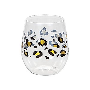 Creative Converting Leopard Plastic Stemless Wine Glass, 6 ct