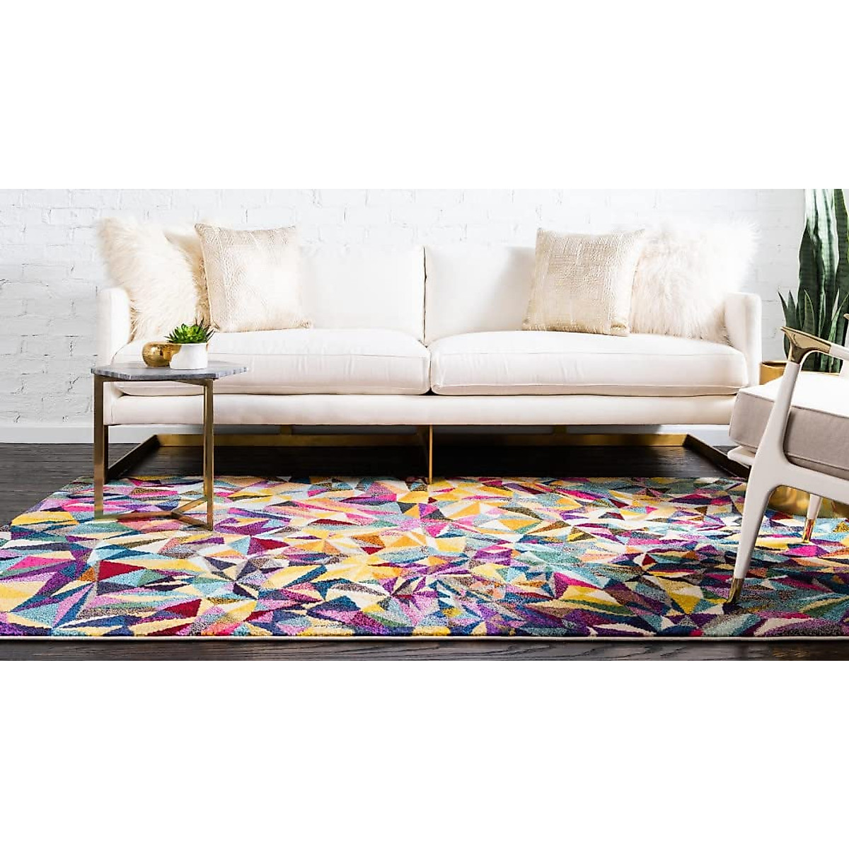 Unique Loom Estrella Collection Geometric, Triangles, Bright Colors, Abstract, Modern Area Rug, 9 ft x 12 ft, Multi/Beige