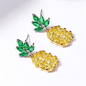 Light Weight Pineapple Watermelon Crystal Stud Earrings for Women Girls Cute Hawaiian Vacation Beach Party Dangle Drop Fruit Earring (Pineapple 2)