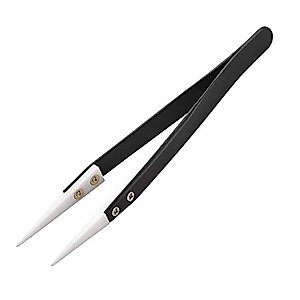 Ceramic Tweezers, Stainless Steel Tweezers, Non-Conductive, High Temperature Resistance 3000 Degrees Applicable to Precision Electrical Operation (Black)