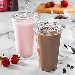 Comfy Package [100 Sets - 24 oz.] Crystal Clear Plastic Cups With Flat Lids