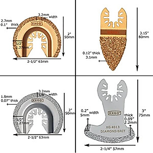 XXGO 4 Pcs Diamond Carbide Oscillating Multi Tool Semi Circle Finger Segment Swing Grit Grout Saw Blades XG4004