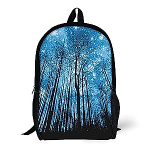 Psychedelic Starry Night Forest Travel Backpack Casual 17 Inch Large Daypack Shoulder Bag with Adjustable Shoulder Straps