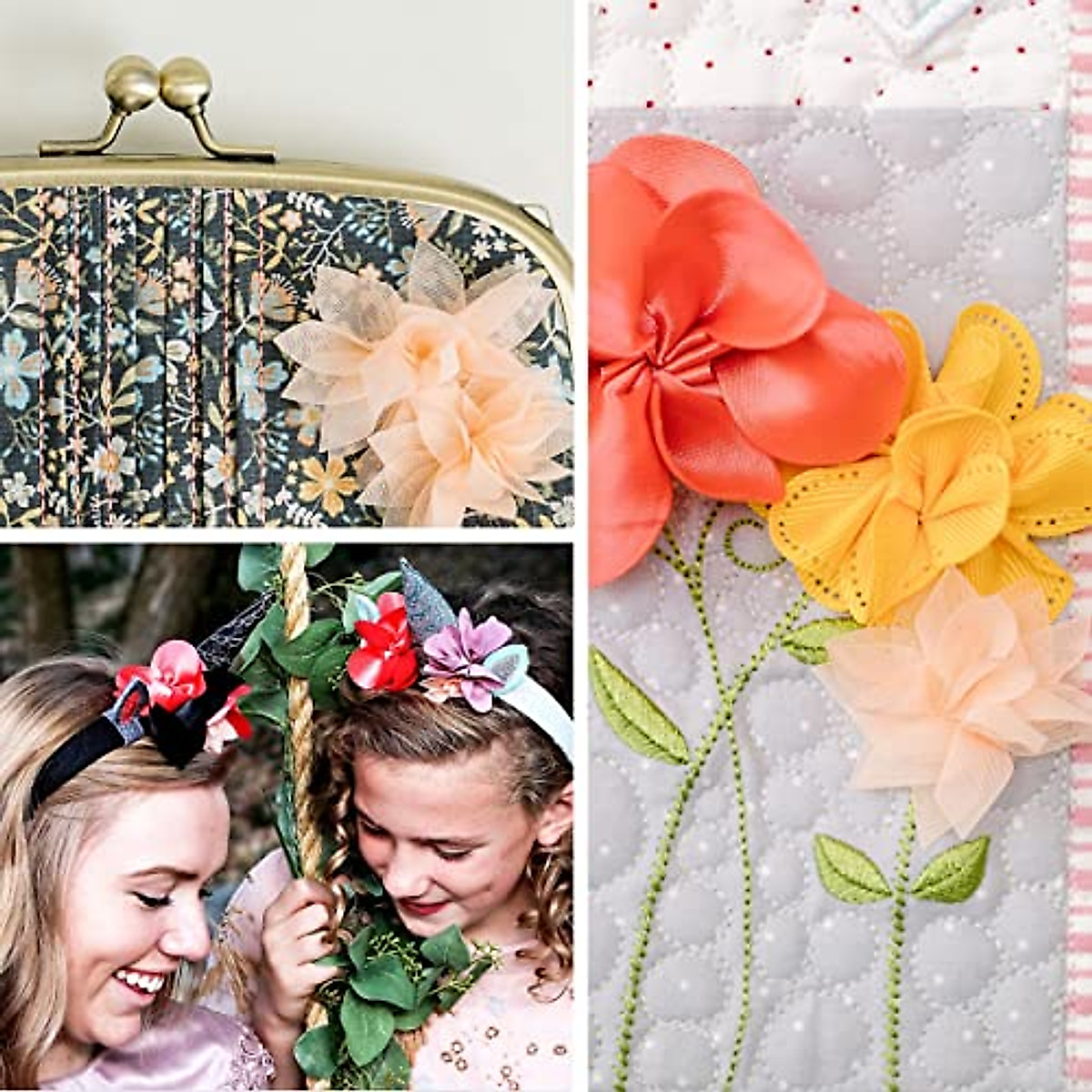 Kimberbell Pull Flower Summer Bouquets: KDKB173, Includes 6 Unique Ribbon Pull Flowers, 36" Each Strand, Synthetic, Iron-Friendly & Machine Washable, Pair with Featured Quilts & Bench Pillows