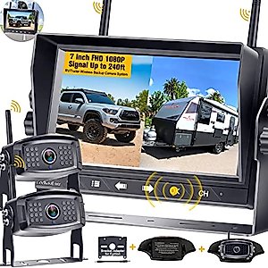 LeeKooLuu RV Backup Camera Wireless HD 1080P 7 Inch DVR Touch Key Monitor 2 Rear View Cameras Adapter for Furrion Pre-Wired RVs Trailers Campers Trucks IP 69 Waterproof Night Vision LK9