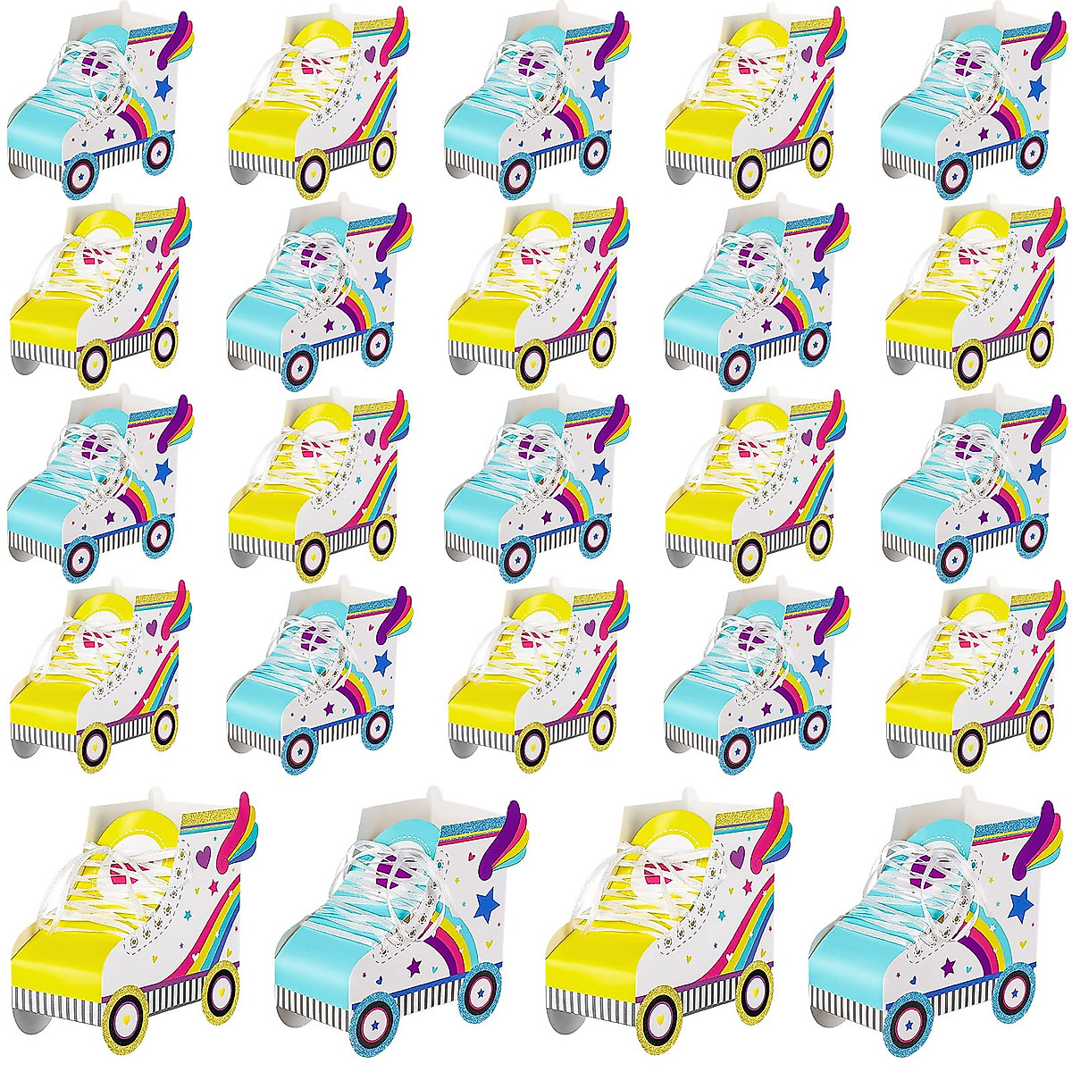 Roller Skating Birthday Party Favor Boxes Sneaker Paper Gift Boxes Skate Small Candy Boxes Treat Boxes Roller Skate Gift Wrap Box for Retro Theme Birthday Party Decoration Supplies, 2 Styles (24 Pcs)