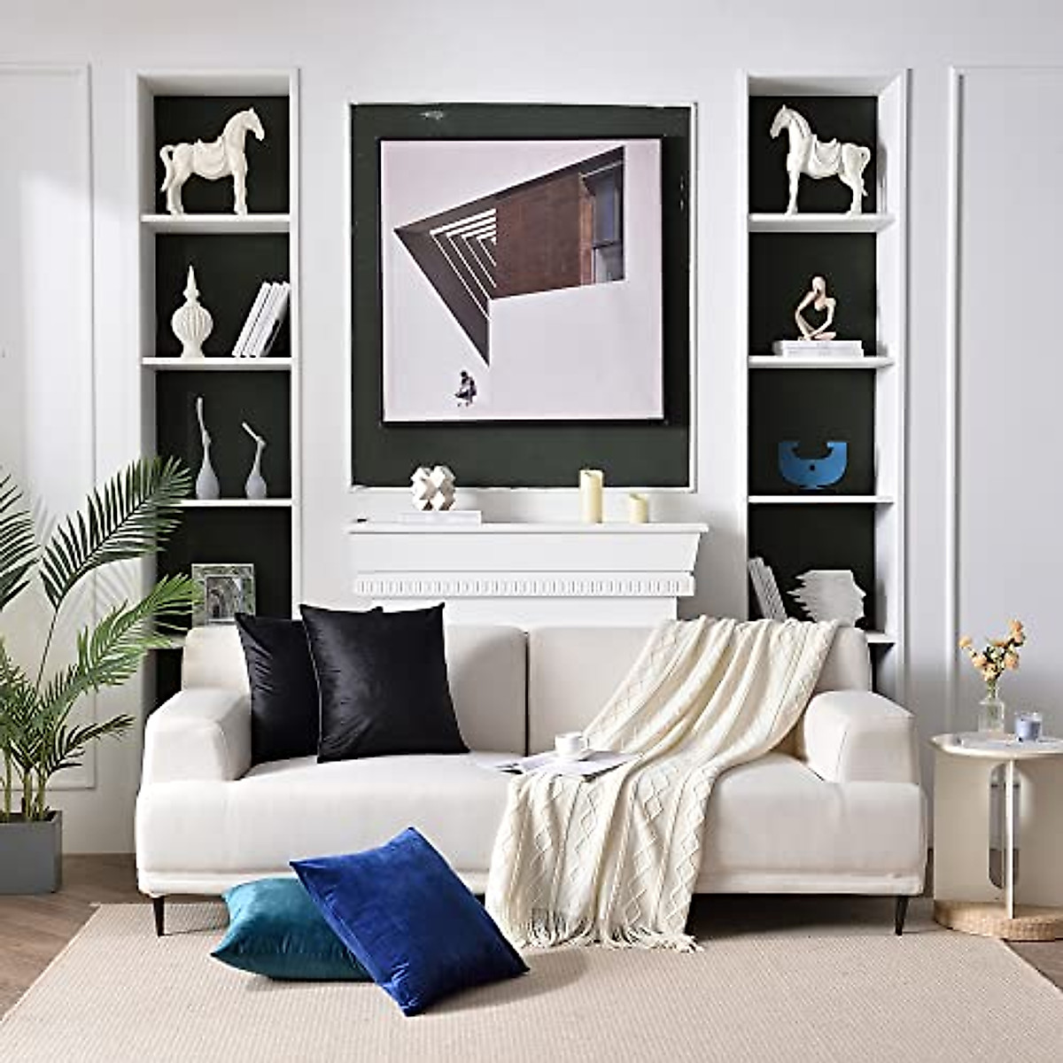 Krifey Throw Pillow Covers Velvet Decorative Square Pillowcase Soft Cushion Case for Couch Bedroom 18x18 Inch Black, Pack of 2