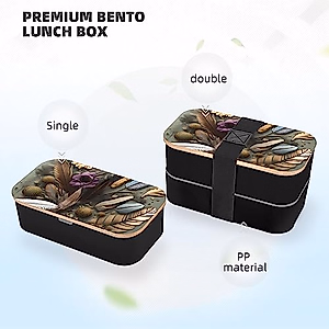 Feather Flower Adult Lunch Box, Bento Box, With Cutlery Set Of 3, 2 Compartments, Rectangular, Lunch Box For Adults