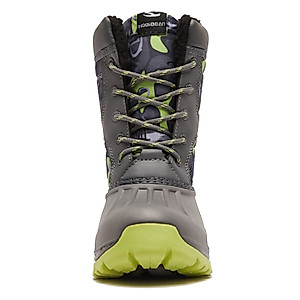 BODATU Boys Snow Boots Outdoor Waterproof Winter Kids Shoes Grey/Green 7768, 2.5 Little Kid