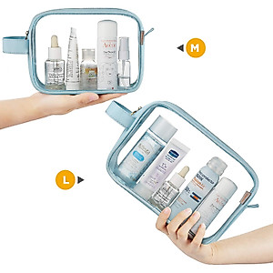 GAGAKU 2pcs Clear Toiletry Bag TSA Approved Travel Toiletry Bags Liquid Bag with Handle Strap, Waterproof Transparent Makeup Cosmetic Bags for Women - Light Blue