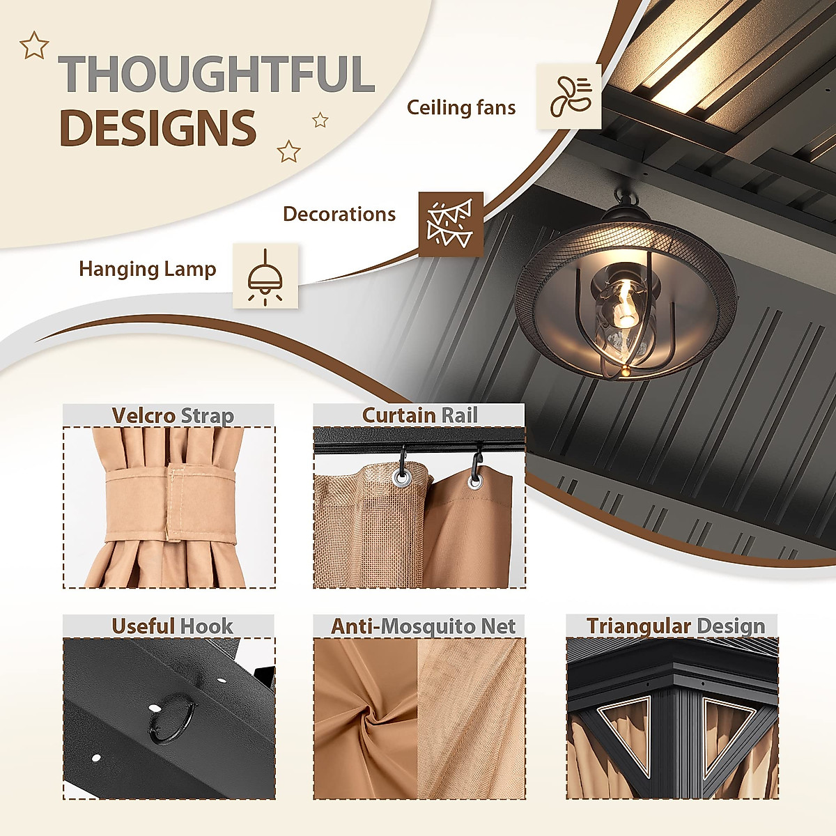 Flamaker Hardtop Gazebo Aluminum Frame Outdoor Gazebo with Privacy Curtains and Gauze Mesh Sunshade Pavilion Double Roof Canopy for Patio, Deck, Poolside (Aluminum Roof, 12' x 16')