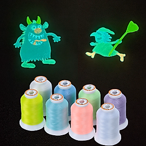 New brothread 8 Colors Luminary Glow in The Dark Embroidery Machine Thread Kit 30WT 500M(550Y) Each Spool for Embroidery, Quilting, Sewing