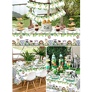 FLUBARE 3Pack Jungle Safari Tablecloths Wild Animals Table Cover, Safari Baby Shower Decorations, 108" x 54" Wild One Birthday Party Supplies (Sage Green)