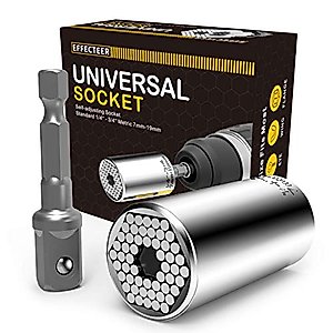 Universal Socket, Self-adjusting Socket Fits Standard 1/4'' - 3/4'' Metric 7mm-19mm, Adapter Socket for Wrench Ratchet & Power Drill, Tools Gifts for Men Him Husband Dad Father DIY Handyman Women
