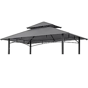 Grill Gazebo Replacement Roof - ABCCANOPY 5x8 Double Tiered BBQ Canopy Top Cover, Outdoor Grill Tent Roof for #L-GZ238PST-11 (Gray)