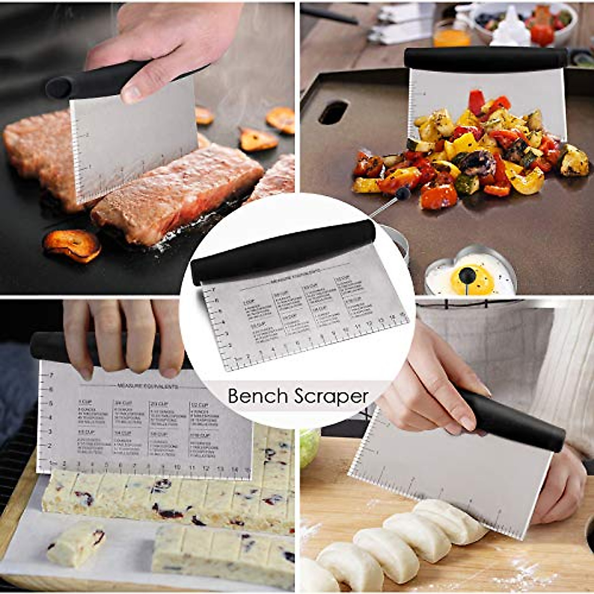 HaSteeL Metal Spatula Set of 5, Stainless Steel Grill Spatula & Griddle Scraper - Multipurpose Griddle Accessories for BBQ Hibachi Teppanyaki Flat Top Cooking, Riveted Handle & Dishwasher Safe