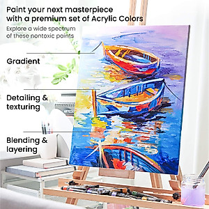 ARTEZA Acrylic Paint, Set of 60 Colors, 0.74 oz/22 ml Tubes, includes 5 Metallic Colors, Rich Pigments, Non-Fading, Non-Toxic Paints for Artist & Hobby Painters, Art Supplies for Painting