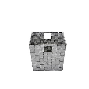 Simplify Medium Metallicx Striped Woven Storage Bin in Grey/Silver