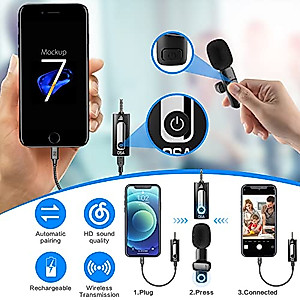 OSA Wireless Lavalier Microphone, wireless Microphone for iPhone, Android Phone, Camera, Clip-on Plug & Play Auto-sync and Noise Reduction for Video Recording, Interview