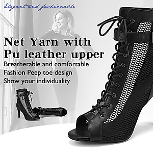 VCIXXVCE Women's Dance Heel Booties High Heels Black Peep Toe Ballroom Heels 4 Inch Dance Shoes Latin Salsa Zipper Dancing Shoes, 8 US