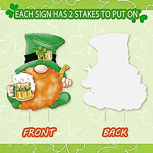 St. Patrick's Day Yard Sign Stakes Outdoor Decorations 5 pcs Irish Gnome Shamrock Green Lawn Sign for Saint Patty's Day Outside Lawn Yard Decorations Supplies 
