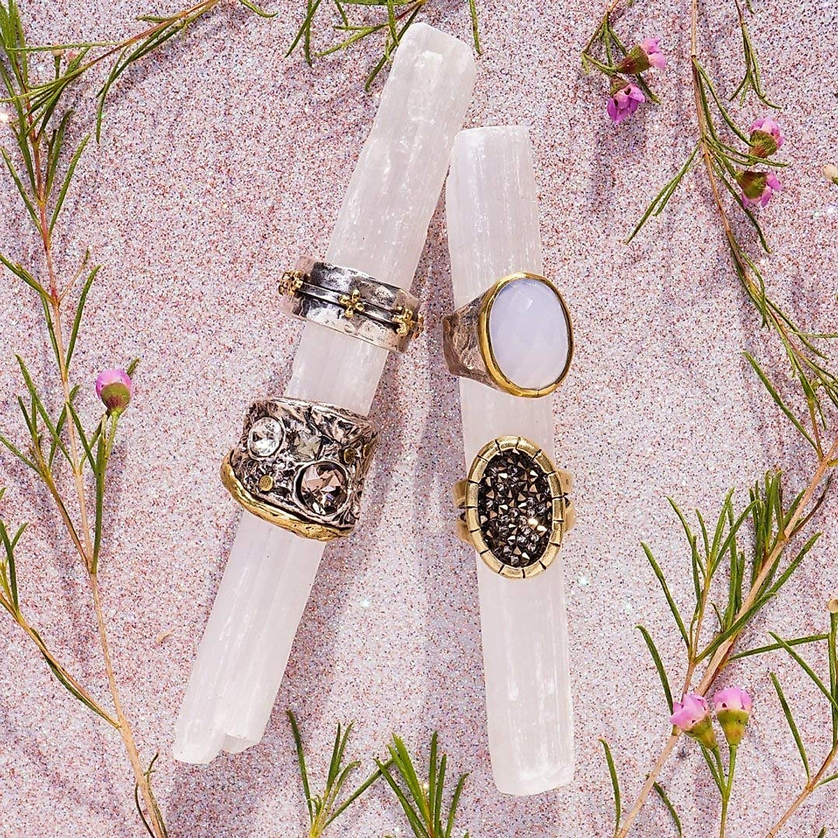 Waxing Poetic Melange Convergence Band Sterling Silver, Brass and Swarovski Crystals Statement Ring