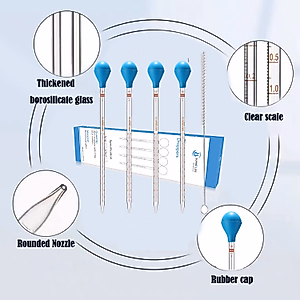 10ML Glass Graduated Droppers Pipettes Dropping Pipettes Fluid and Liquid Pipettors with Big Rubber Caps 4 Pcs
