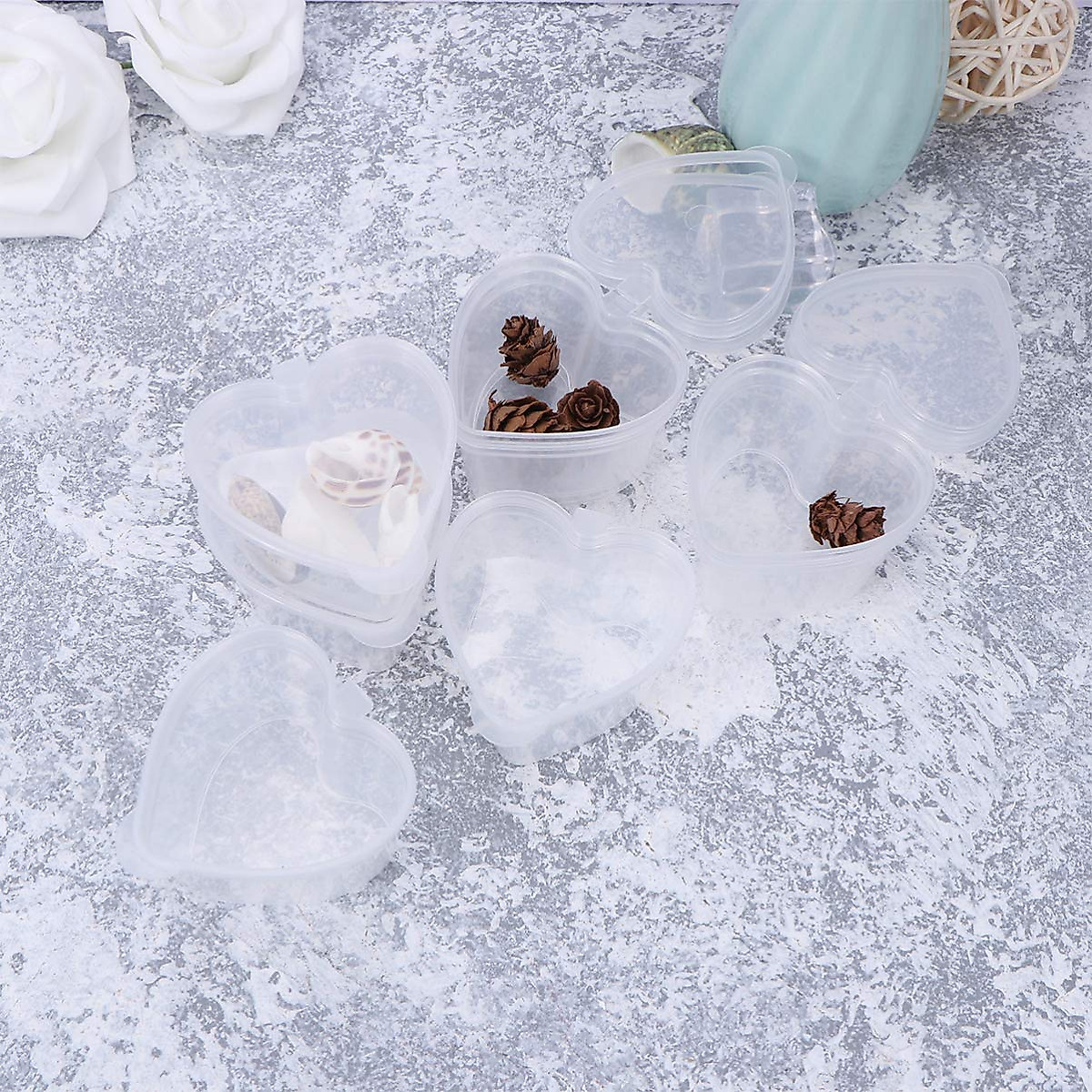 Amosfun 100 PCS 50ML PP containers with lids for jello shot cups clay small heart shaped box boxes- Plastic Transparent Heart Shaped Spice Storage Container with Lid
