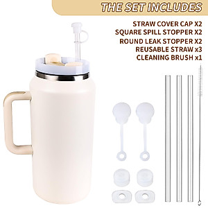 KEUYE 64 oz Tumbler Accessories for Stanley, Cup Accessories 64 oz Including 3PCS Extra Long Straws,1PC Straw Cleaning Brush,2 Sets Of Silicone Spill Leak Stoppers