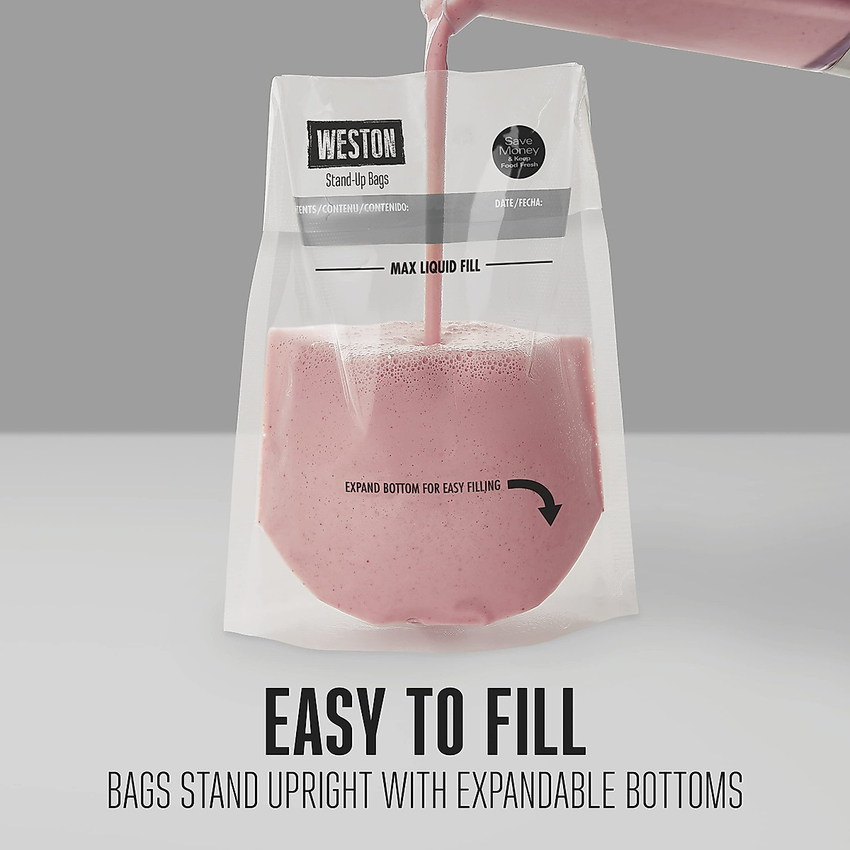 Weston Vacuum Sealer Bags, 8" x 12" (Quart), 32 count Stand-Up for Food and Liquid, 2 Ply 3mm thick, for NutriFresh, FoodSaver & Other Heat-Seal Systems, for Meal Prep and Sous Vide, BPA Free