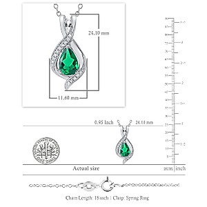Dazzlingrock Collection 9x6 mm Pear Lab Created Emerald & Round White Diamond Swirl Teardrop Pendant with 18 inch Silver Chain for Women in 10K White Gold