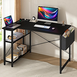 EnHomee L Shaped Computer Desk with File Drawer & Power Outlet, 39 Inch Home Office Desk Corner Desk for Small Space, Bedroom Work, Black