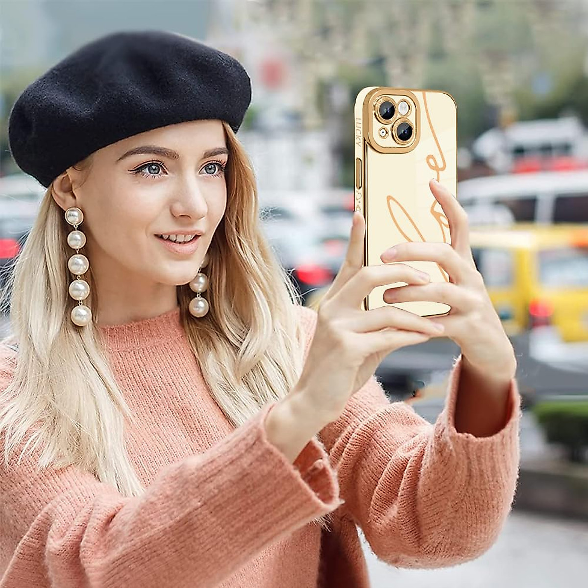 Fiyart Designed for iPhone 15 Plus Case Cute Love Plating for Women Girls with Screen Protector Camera Protective Luxury Electroplated TPU Phone Cover for iPhone 15 Plus 6.7 -White