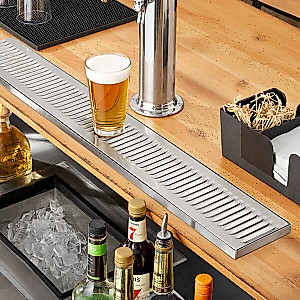 24-Inch Drip Tray for Bar Taps and Beverage Dispensers - Surface Mount Drip Tray - No Drain - Brushed Stainless Steel