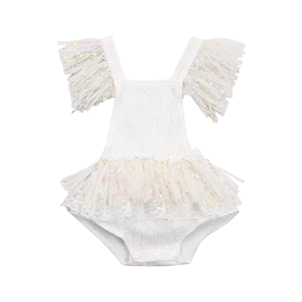Yonune Newborn Infant Baby Girl Romper Bodysuit Jumpsuit Outfits Lace Romper Ruffle Sleeveless Backless Tutu Dress Clothes