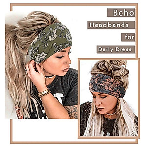 Aceorna Boho Bandeau Headbands Wide Knot Hair Band Stretch Turban Head Wraps Fashion Hair Accessories for Women 3 Pcs (Boho)